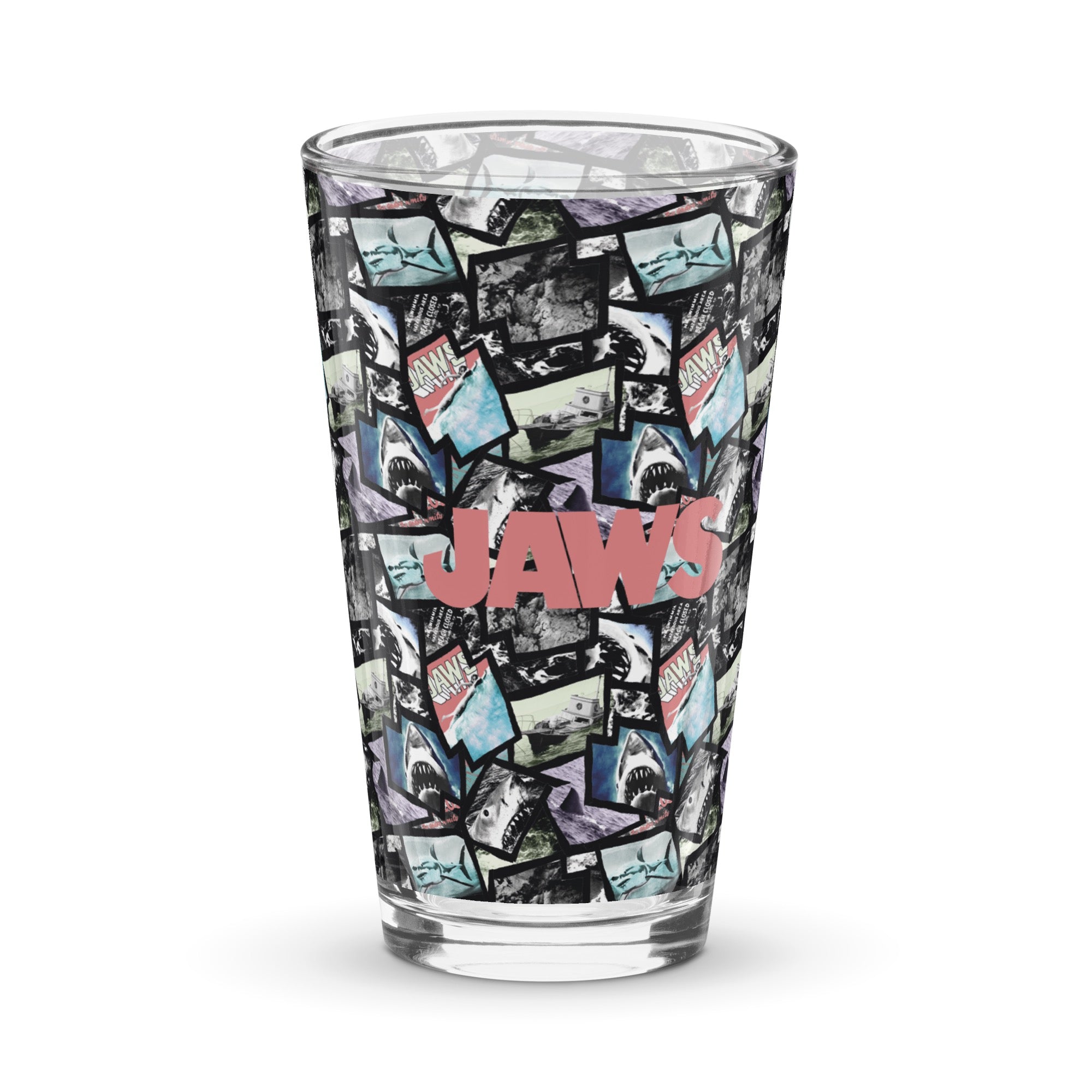 Jaws Collage Pattern Wrapped Pint Glass